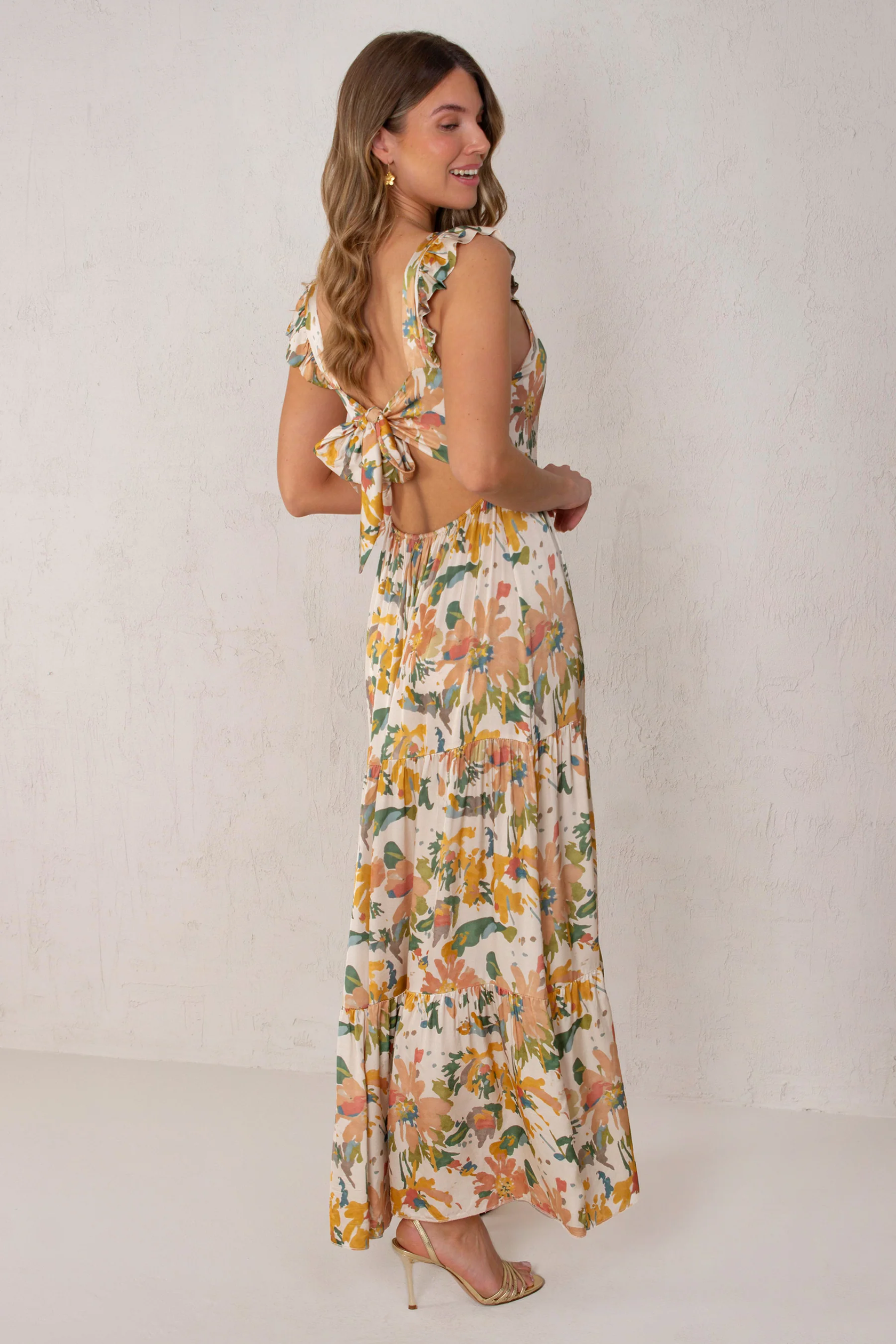 Lucia Dress Flowers Mustard – Sotavent